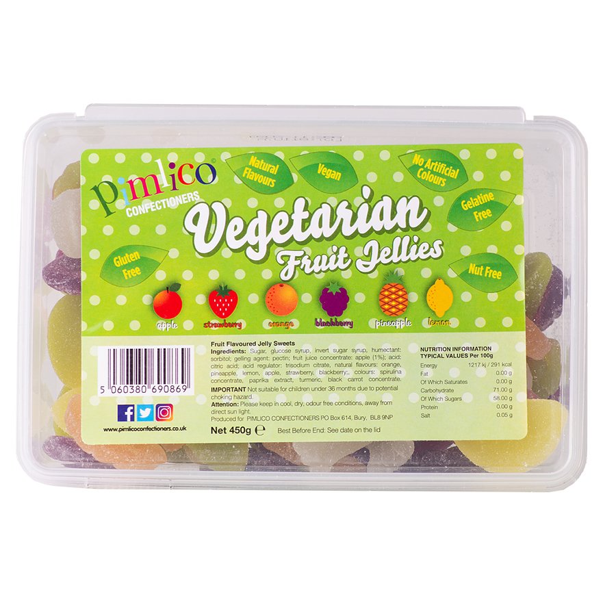 Pimlico Vegan Fruit Jelly Sweets - 450g - Pimlico Confectioners Ltd